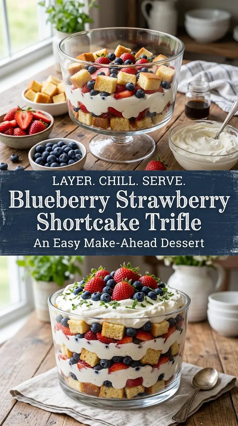 Blueberry Strawberry Shortcake Trifle (No-Bake)