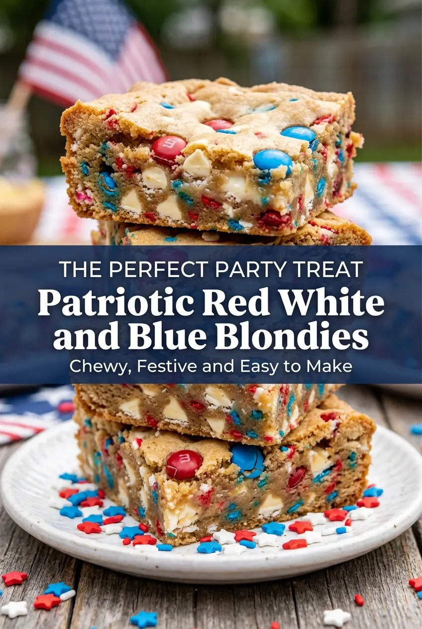 Patriotic Red White and Blue Blondies (Chewy Bars)